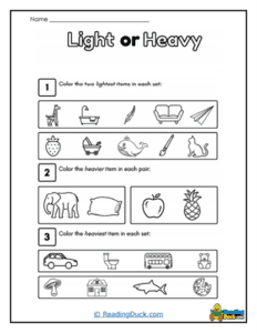 Heavy vs. Light Worksheets | Comparisons | Reading Duck.com
