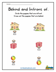 In Front of or Behind Worksheets | Position Words | Reading Duck.com