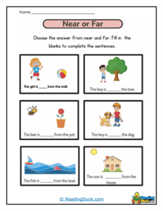 Near or Far Worksheets | Position Words | Reading Duck.com