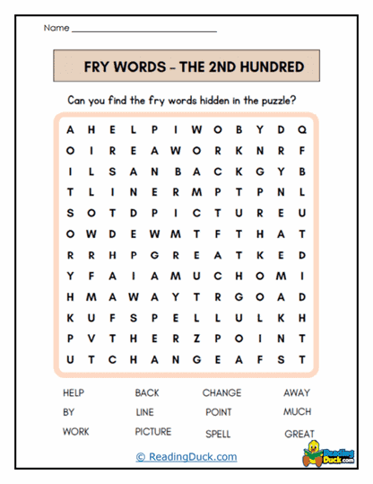 2nd 100 Fry Sight Words Worksheets| Reading Duck.com