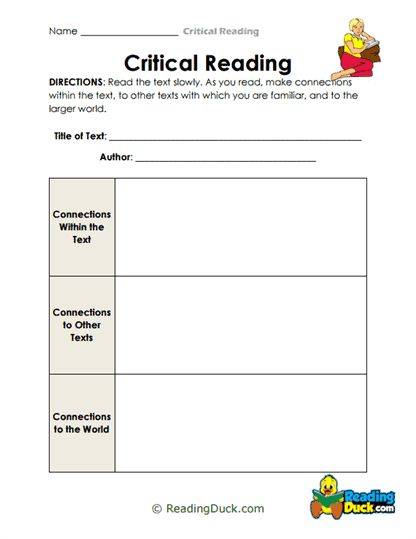 Critical Reading Worksheets | Phonics Skills | Reading Duck.com