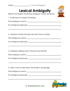 Lexical Ambiguity Worksheets | Literary Devices | Reading Duck.com