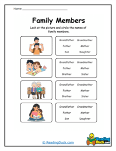 Family Members Vocabulary Words Worksheets | Reading Duck.com