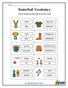 Basketball Vocabulary Word Worksheets | Reading Duck.com
