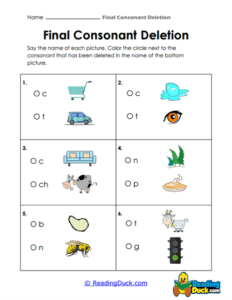 Final Consonant Deletion Worksheets | Reading Duck.com