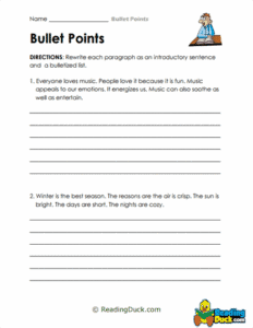 Bullet Point Worksheets | Punctuation Collection | Reading Duck.com