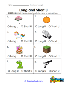 Short and Long U Worksheets | Phonics Skills | Reading Duck.com