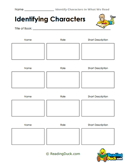 Identifying Characters Worksheets | Reading Skills | Reading Duck.com