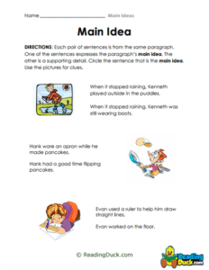 Main Ideas Worksheets | Reading Skills | Reading Duck.com
