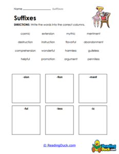 Suffix Worksheets | Reading Duck.com