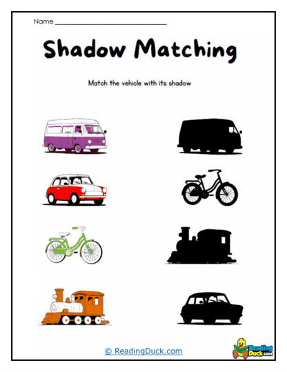 Shadow Matching Worksheets | Print Concept | Reading Duck.com