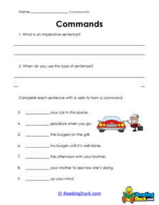 Command Worksheets | Writing Series | Reading Duck.com
