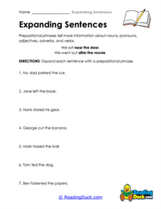 Expanding Sentences Worksheets | Reading Duck.com