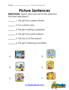 Picture Sentences Worksheets | Writing Series | Reading Duck.com