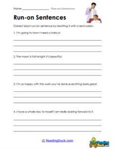 Run-On Sentences Worksheets | Writing Series | Reading Duck.com