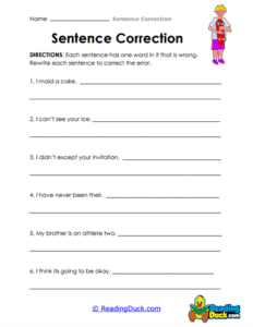 Sentence Correction Worksheets | Writing Series | Reading Duck.com