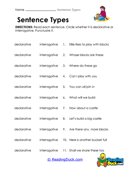 Sentence Types Worksheets | Writing Series | Reading Duck.com
