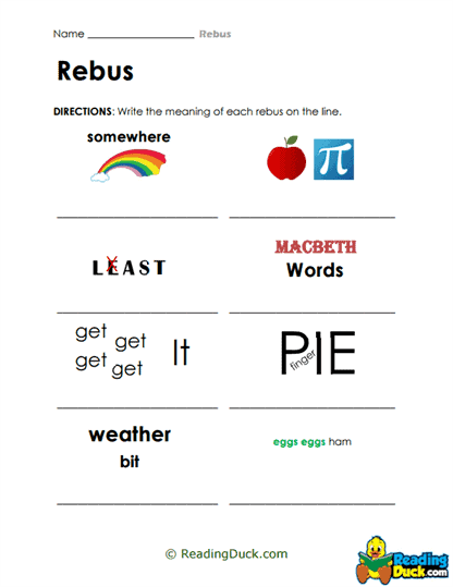 Rebus Worksheets | Literary Devices | Reading Duck.com