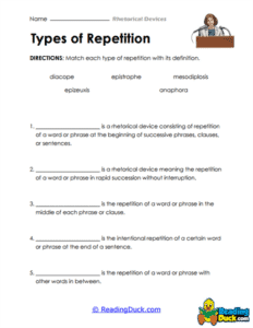 Rhetorical Devices Worksheets | Literary Devices | Reading Duck.com