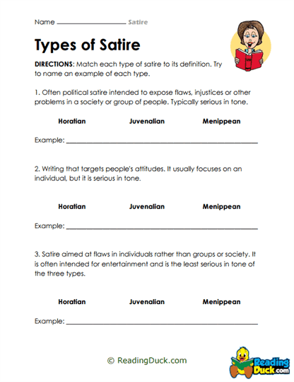 Satire Worksheets | Literary Devices | Reading Duck.com