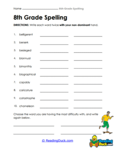 8th Grade Spelling Worksheets | Reading Duck.com