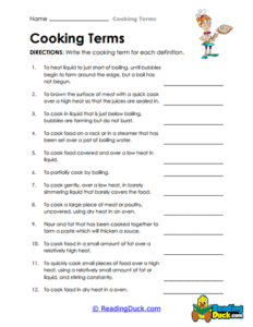 Cooking Terms Worksheets | Vocabulary | Reading Duck.com