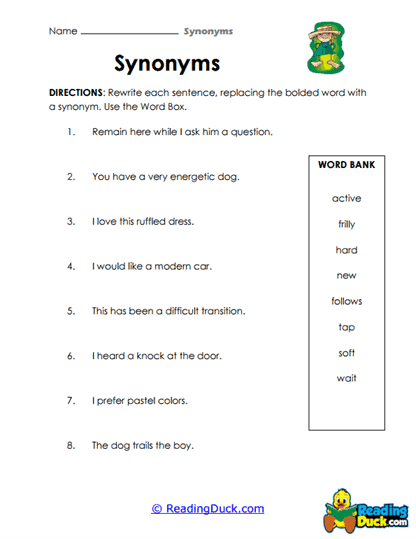 Synonym Worksheets | Language Arts Skills | Reading Duck.com