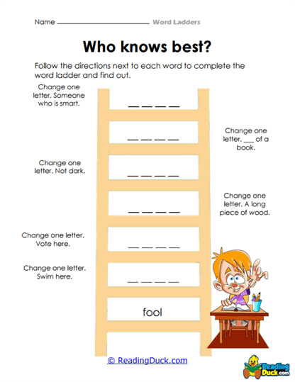 Word Ladder Worksheets | Vocabulary Series | Reading Duck.com