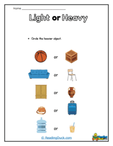 Heavy vs. Light Worksheets | Weight Comparisons | Reading Duck.com