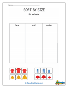 Sort By Things By Size Worksheets | Comparisons | Reading Duck.com