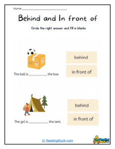 In Front of or Behind Worksheets | Position Words | Reading Duck.com