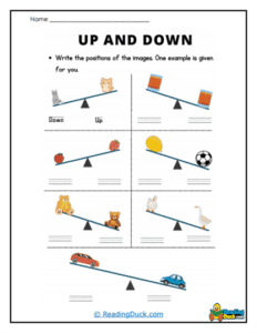 Up or Down Worksheets | Position Words | Reading Duck.com