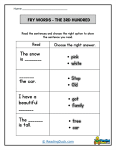 3rd 100 Fry Sight Words Worksheets| Reading Duck.com