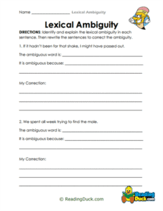 Lexical Ambiguity Worksheets | Literary Devices | Reading Duck.com