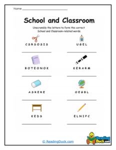 School Vocabulary Words Worksheets | Reading Duck.com