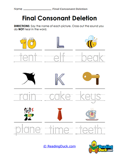 Final Consonant Deletion Worksheets | Reading Duck.com