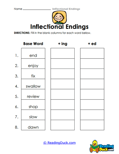 Inflectional Endings Worksheets | Phonics Skills | Reading Duck.com