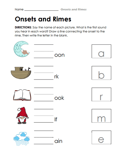 Onsets and Rimes Worksheets | Phonics Skills | Reading Duck.com