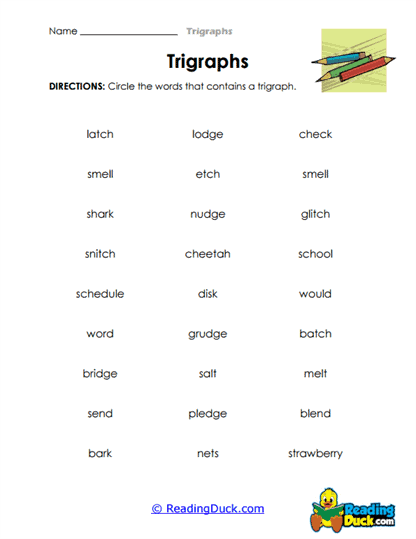 Trigraph Worksheets | Phonics Skills | Reading Duck.com