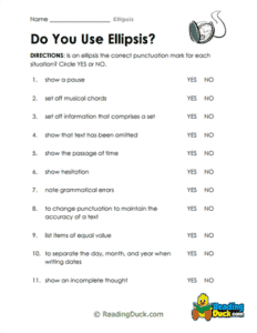 Ellipse Worksheets | Punctuation Collection | Reading Duck.com