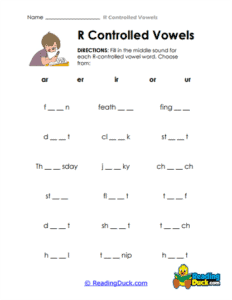 R-Controlled Vowels Worksheets | Phonics Skills | Reading Duck.com
