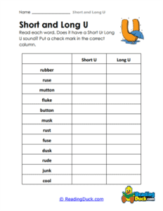 Short and Long U Worksheets | Phonics Skills | Reading Duck.com
