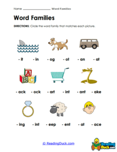 Word Family Worksheets | Phonics Skills | Reading Duck.com
