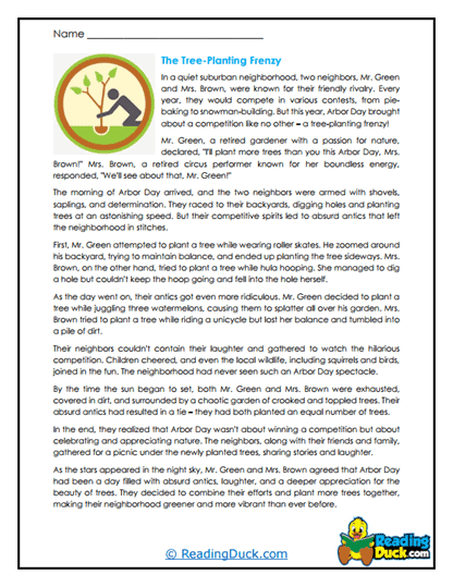 Arbor Day Worksheets | Holiday Reading | Reading Duck.com