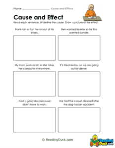 Cause and Effect Worksheets | Reading Skills | Reading Duck.com