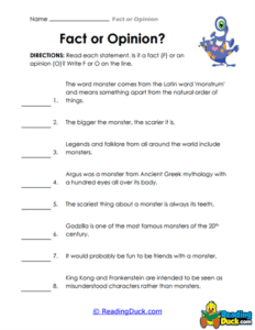 Fact or Opinion Worksheets | Reading Skills | Reading Duck.com