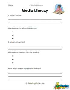 Media Literacy Worksheets | Reading Skills | Reading Duck.com