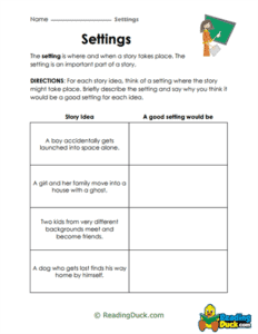 Story Settings Worksheets | Reading Skills | Reading Duck.com