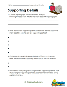 Supporting Details Worksheets | Reading Skills | Reading Duck.com