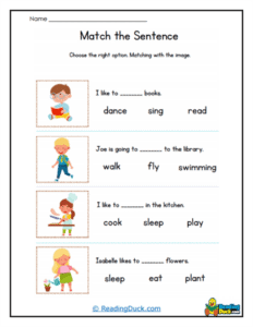 Match the Sentences Worksheets | Print Concepts | Reading Duck.com